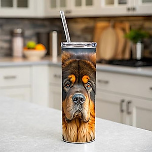 Tibetan Mastiff Dog Photo Skinny Tumbler 20oz with Straw Insulated Water Bottle Gift