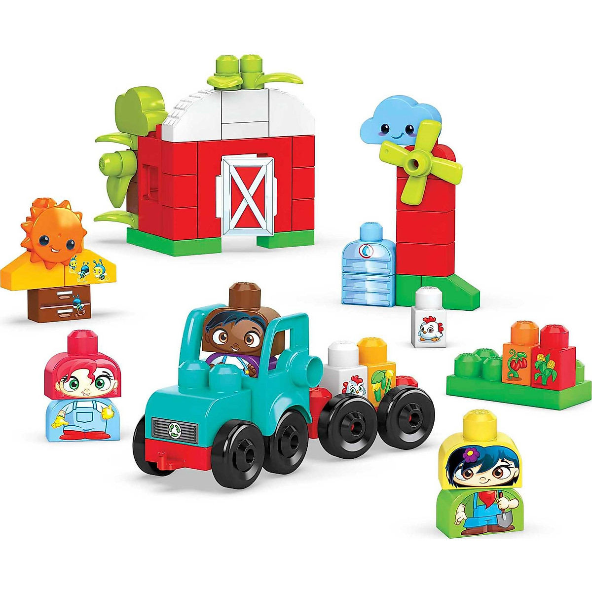 Mega BLOKS Fisher-Price Toddler Building Blocks Toy Set, Green Town Grow & Protect Farm with 51 Pieces, 3 Figures, Ages 1+ Years