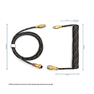 Formulamod USB C Coiled Keyboard Cable for Mechanical Keyboard,Coiled USB Aviator Cable for Keyboard, Pro Double Sleeved Cable with Organizer Zipper Bag. (Gold & Black)