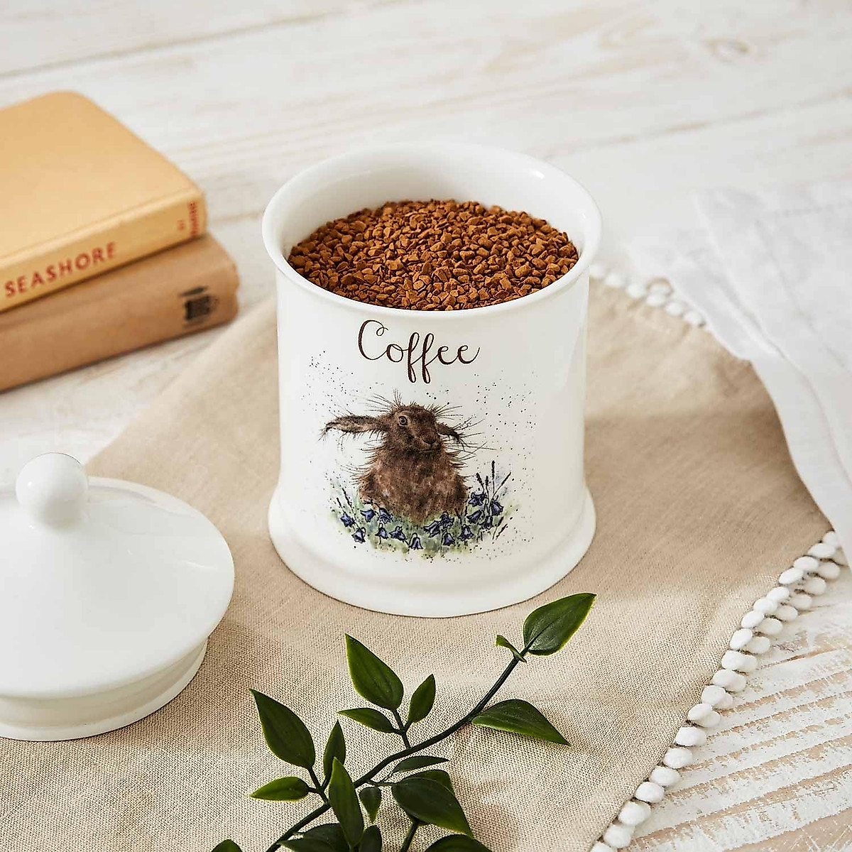 Royal Worcester Wrendale Designs Coffee Canister with Lid | 6-Inch Countertop Coffee Container with Hare Design | Made of Fine Bone China | Dishwasher Safe