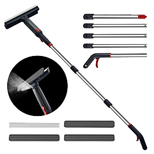 MRSUNKI 4 in 1 Water Spray Squeegee Window Cleaner with Sewage Collection Scraper 90" Window Cleaning Tool Kit with Extension Pole Telescopic Window Washing Equipment with 3 Replaceable Pads