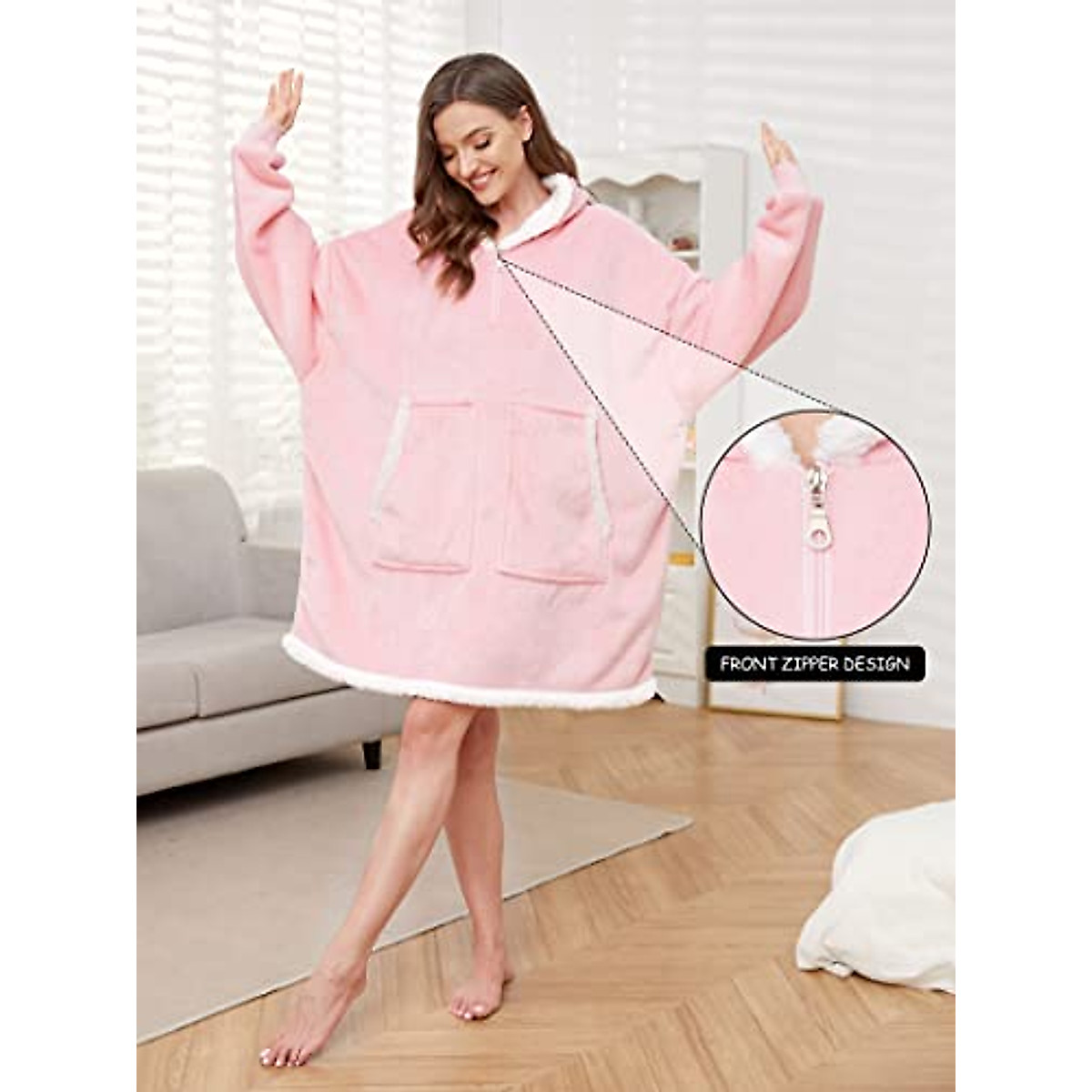 Lushforest Blanket Hoodie, Oversized Wearable Blanket Hoodie Adult, Sherpa Fleece Hoodie Blanket Sweatshirt Throw with Zip for Women Men