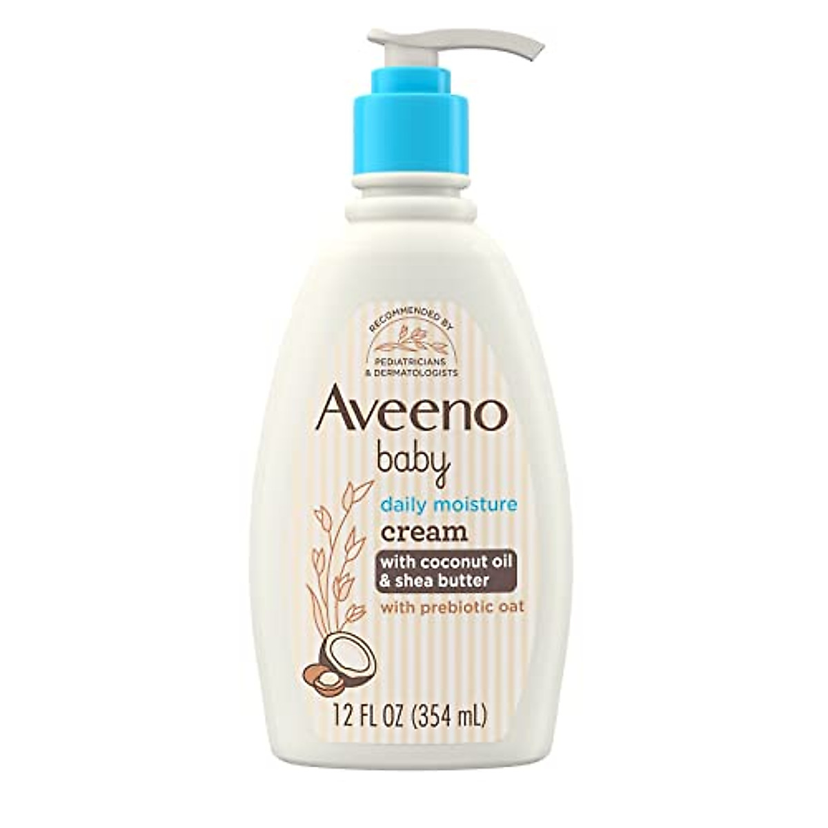 Aveeno Baby Daily Moisturizing Cream with Prebiotic Oat, Baby Lotion with Coconut Oil & Shea Butter Deeply Moisturizes Sensitive Skin, Hypoallergenic with a Gentle Coconut Scent, 12 fl. oz