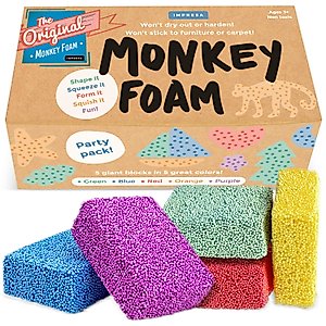 IMPRESA Original Monkey Foam - 5 Giant Blocks in 5 Great Colors - Excellent for Creative Play - Educational Classroom Pack Size - Never Dries Out