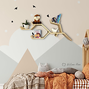 W/H Tree Branch Shelf, 18 x 48 x 7 inch, Solid Pine Wooden Shelf, Tree Bookshelf, Farmhouse Style Shelf, Nursery Shelf, Bedroom Shelf, Tree Shelf, Kids Room Shelf