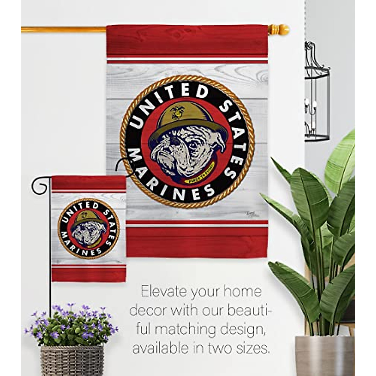 Breeze Decor Marine Bulldog Garden House Flag Set Armed Forces Corps USMC Semper Fi United State American Military Veteran Retire Official Decoration Banner Small Yard Gift Double-Sided, Made in USA