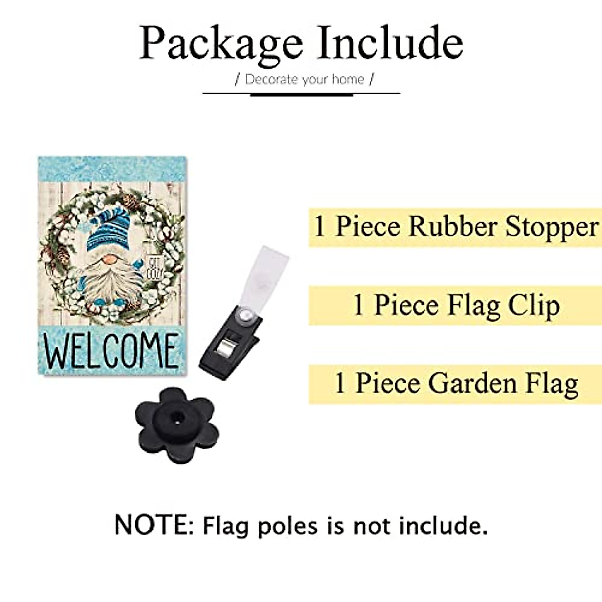 ORTIGIA Welcome Christmas Winter Gnome Garden Flag Burlap Vertical Double Sided Pine Needles Cones Wreath Garden Flag Coffee Cup Holiday Seasonal Farmhouse Outdoor Small Burlap Decoration 12x18Inch