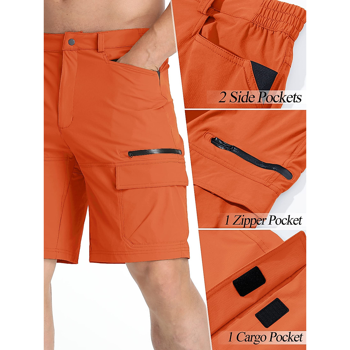 TACVASEN Mens 10" Ligtweight Hiking Outdoor Shorts Quick Dry Casual Breathable Fishing Dress Cargo Summer Shorts Orange, 34