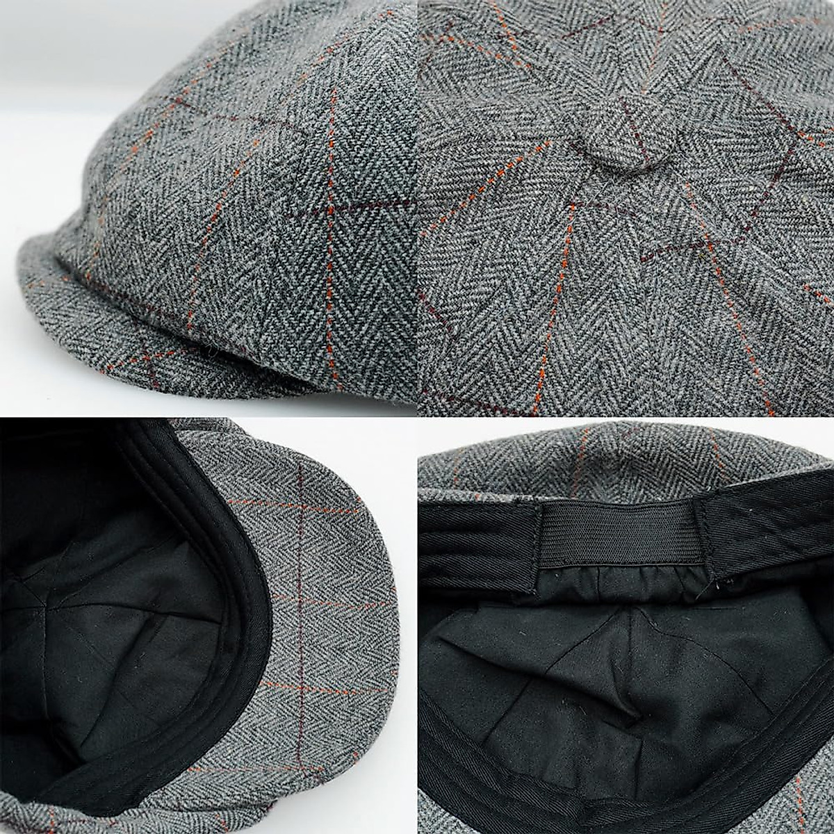 Charmylo Newsboy Cap Gatsby Baker Boy Hat Flat Caps Tweed Adjustable Peaky Herringbone Cloth Cap Hat Grey