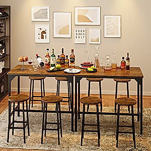 Qsun Kitchen Table Set for 4, Dining Table Set with 4 Chairs, Counter Height Bar Table and Chairs Set for Kitchen, Dining Room, Breakfast Nook and Home Bar (Rustic Brown)