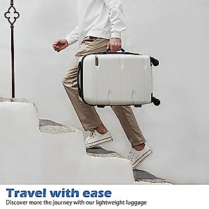 Coolife Luggage Expandable(only 28") Suitcase PC+ABS Spinner Built-In TSA lock 20in 24in 28in Carry on (Black brown, S(20in_carry on))
