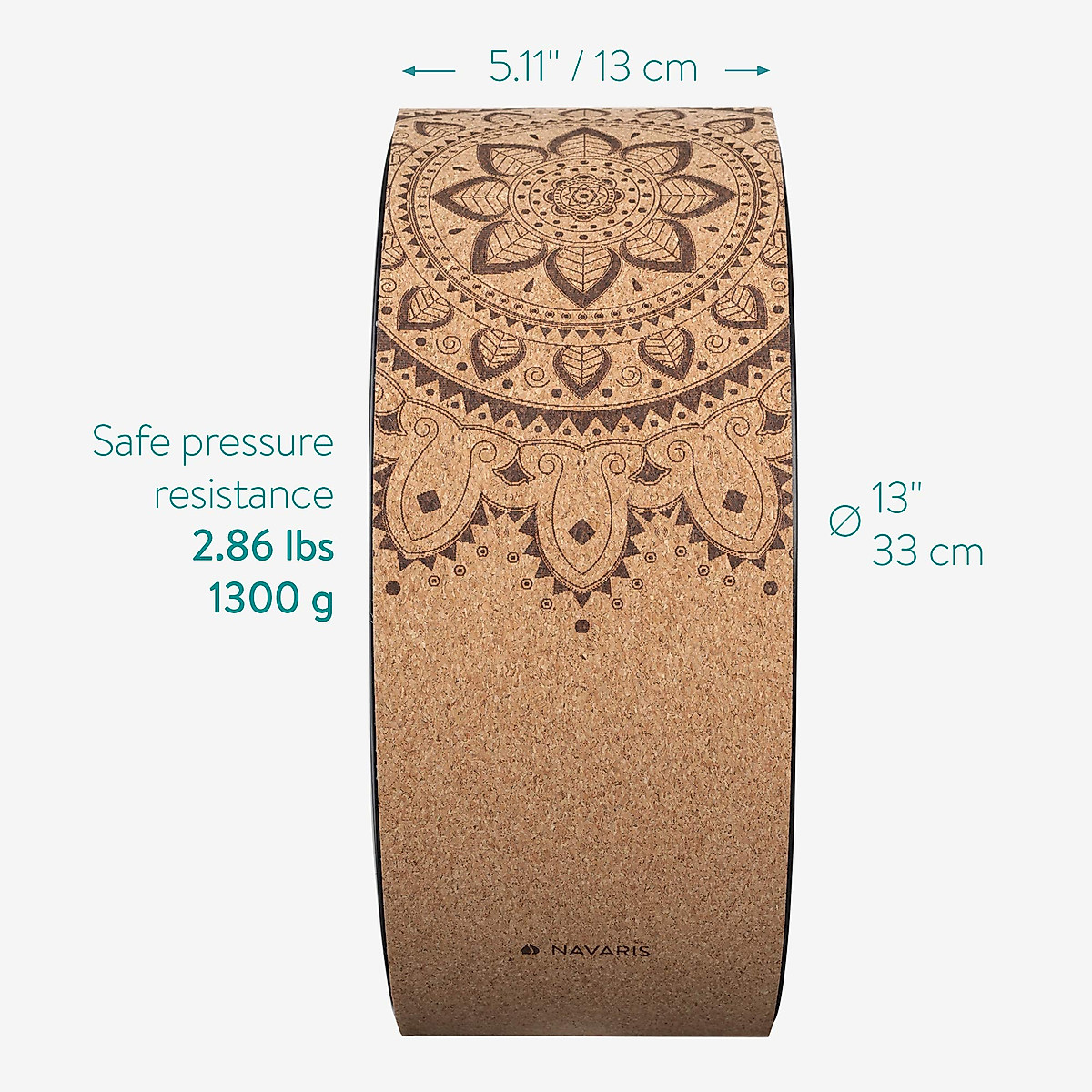 Navaris Cork Yoga Wheel - Prop for Stretching, Flexibility, Back Bends - Helps Deepen Poses and Stretch Back, Shoulders, Chest - 13" (33cm) Diameter
