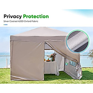 Quictent Privacy 8x8 Ez Pop up Canopy Tent Enclosed Instant Canopy Shelter Portable with Sidewalls and Mesh Windows Waterproof (Tan)