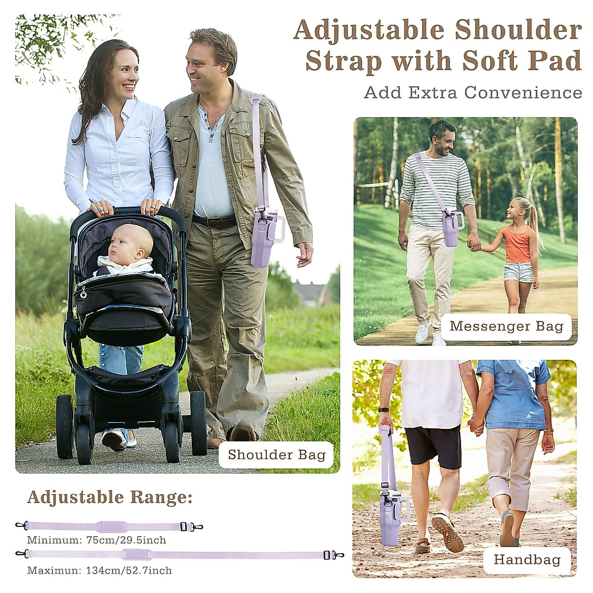 Nuovoware Water Bottle Carrier Bag Fits Stanley 40 Oz Tumbler with Handle, Water Bottle Bag with Adjustable Shoulder Strap, Neoprene Water Bottle Holder for Stanley Water Bottle Accessories, Purple