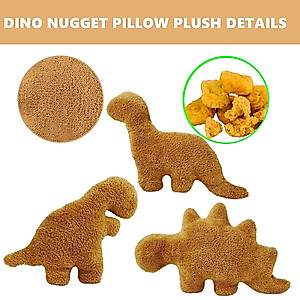 ULTHOOL 3PCS Dino Nugget Set Stegosaurus Brontosaurus Tyran rex Plush Toys, Dino Chicken Nugget Plushies Pillow, Creative Dinosaur Stuffed Animal Doll for Boys and Girls Birthdays Gift