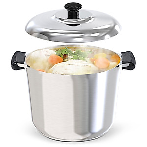 MAGNAWARE 10 Quart Cast Aluminum Stock Pot with Lid - Durable & Lightweight Soup Pot with Even Heat Distribution & Retention - Professional Cookware Stockpot with Silicone Handle Covers