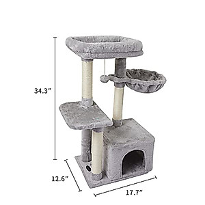 FISH&NAP US16H Cute Cat Tree Cat Tower for Indoor Cat Condo Sisal Scratching Posts with Jump Platform Cat Furniture Activity Center Play House Grey