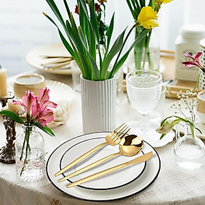 Gold Silverware Set, 30-Piece Stainless Steel Flatware Set Mirror Polished Cutlery Utensil Set Service for 6, Durable Home Kitchen Eating Tableware Set, Include Fork Knife Spoon Set, Dishwasher Safe