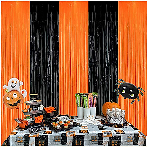 Halloween Party Decorations Black and Orange Backdrop Tinsel Photo Booth for Halloween Birthday Graduation Decorations