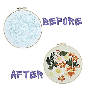 Expression Tees Embroidery Kit for Beginners & Adults - Easy Hand Embroidery Set with Cross Stitch Kits, Beginner Friendly DIY Craft, All-Inclusive Starter Kit Floral Bouquet Designs (#5 Floral)