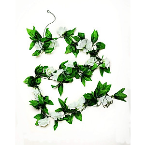 MagicZoo 2Pack(18 Rose Flowers) 15FT Artificial Rose Vine Silk Flower Garland Fake Hanging Rose Flower Plant for Home Office Garden Hotel Wedding Party Decor (2pc White)