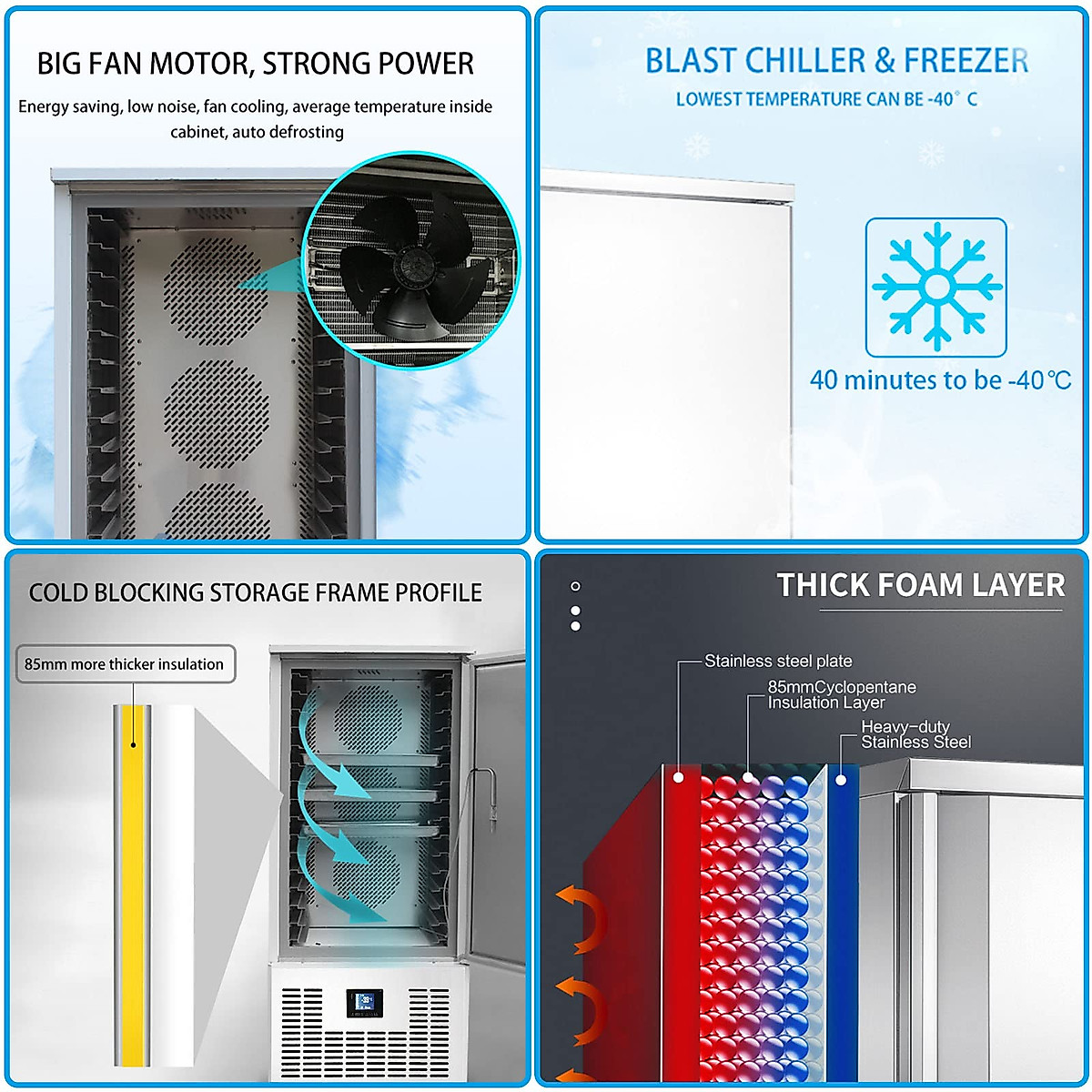 Kolice Commercial 5 Trays Blast Chiller & Freezer, Chest Freezer, Blast Freezer, Flash Freezers, Dumpling Freezer, Batch Freezer for Restaurant Bakery School Hard ice Cream, Chicken, Fish, Dessert etc