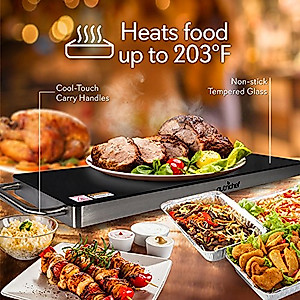 NutriChef Portable Electric Food Hot Plate-Stainless Steel Warming Tray&Dish Warmer with Black Glass Top-Keep Food Warm for Buffets,Restaurants,Parties&Home Dinners-22' x 6'-Heats up to 203°F