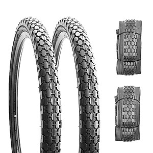 2 Pack Beach Cruiser Bike Tire 26" x 2.125" Folding Bicycle Replacement Tires-Black/White Side Wall… (Pair Black Wall)…