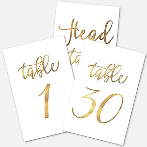 Merry Expressions Gold Wedding Table Numbers 1-30, Wedding Decorations for Reception - 4x6 inch Double Sided