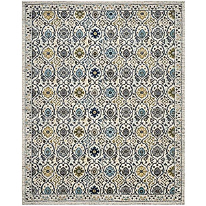 SAFAVIEH Evoke Collection 9' x 12' Ivory/Blue EVK210C Non-Shedding Living Room Bedroom Dining Home Office Area Rug