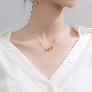 Crystal Paperclip Safety Pin Pendant Choker Necklace for Women 925 Sterling Silver 14K Gold Plated Dainty CZ Diamond Clip Drop Adjustable Chain Personalized Jewelry Fashion Box BFF