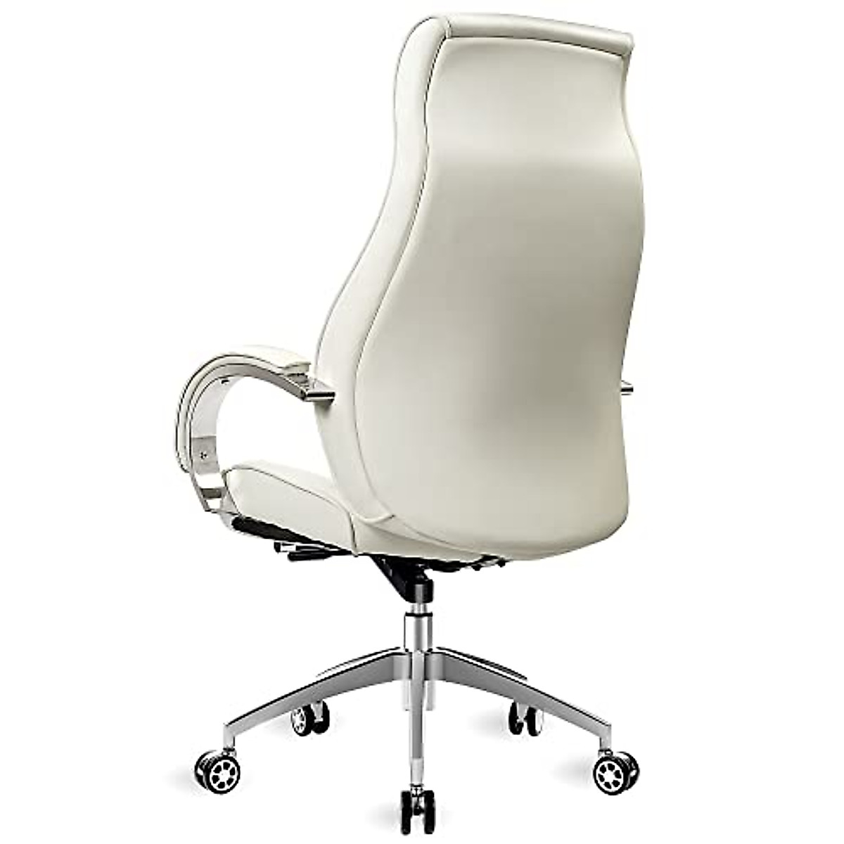 HUAUR High-Back Ergonomic Executive Chair-PU Leather Desk Chair,with Breathable Cushion and Lumbar Support,Wide Armrest and Aluminum Alloy Foot,360lb Capacity Swivel Home Office Chair (Beige)