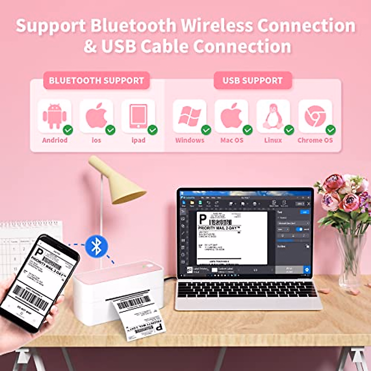 Omezizy Bluetooth Thermal Shipping Label Printer - 241BT Wireless 4x6 Label Printer for Small Business & Package, Compatible with Android, iPhone, Windows, Mac OS, Ebay, Amazon, Shopify, Etsy, USPS