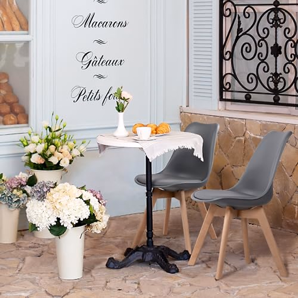 Yaheetech Dining Chairs Accent Chair with Beech Wood Legs Modern Mid Century Eiffel Inspired Chair, Dark Gray, 4Pcs