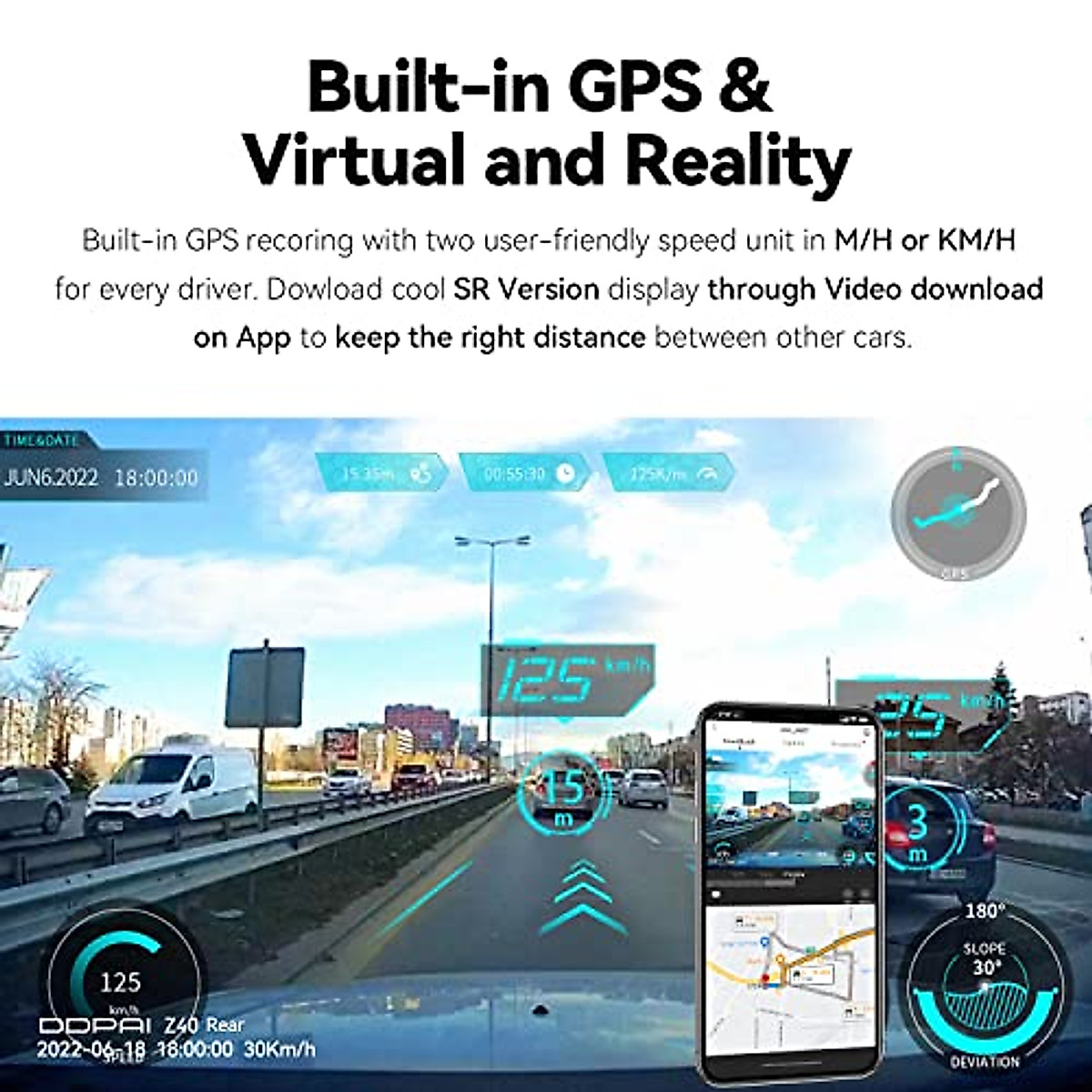 DDPAI Dash Cam Front and Rear, 1944P Front x1080P Rear, Dual Car Camera with Sensor, Buil-in GPS, Wi-Fi & App, Car Dashboard Camera Recorder 2.4",Parking Mode,G-Sensor,Super Capacitor, Z40 Dual GPS