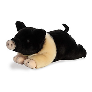 Aurora® Realistic Miyoni® Hampshire Pig Stuffed Animal - Lifelike Detail - Cherished Companionship - Black 12 Inches