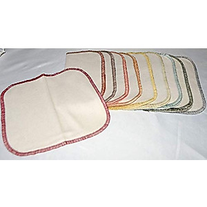 2 Ply Organic Cotton Flannel Washable Baby Wipes 8x8 Inches Set of 10 Assorted Earthtones Edging