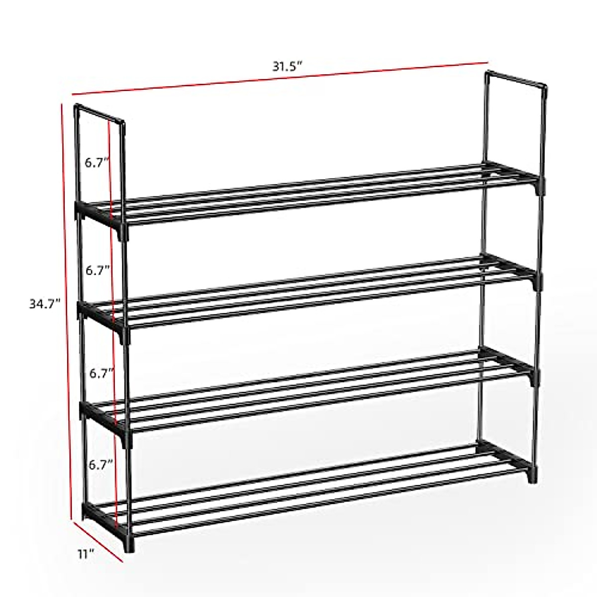 BIWHALE 4-Tier Stackable Shoe Rack, Expandable & Adjustable Fabric Shoe Shelf Storage Organizer, Black