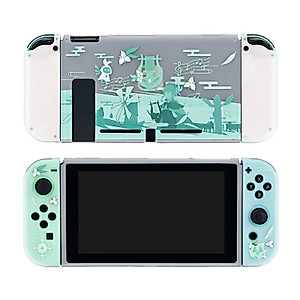 Cute Genshin Impact Venti Case Compatible with Nintendo Switch, Dockable Case Cover, Ergonomic Soft TPU Grip Case for Joycon, Sparkle Skin Set