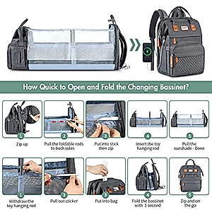 HOBEST Diaper Bag Backpack, Multifunction Large Travel Diaper Bag with Changing Pad and USB Charging Port for Moms Dads, Waterproof Unisex Baby Bag for Boys Girls, Baby Registry Search Shower Gifts