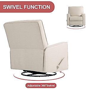 EASELAND Swivel Rocker Recliner Chairs,Large Nursery Glider Chair with Manual Puller,360°Rotation Reclining Glider Chair with Linien Fabric,Modern Lounge Nursery Chair for Living Room(Beige)
