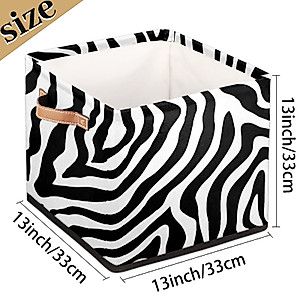 Zebra Print Animal Skin Pattern Storage Basket Bins for Organizing Pantry/Shelves/Office/Girls Room, Leopard Print Storage Cube Box with Handles Collapsible Toys Organizer 13x13