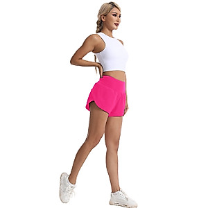 Kcutteyg Running Shorts for Women with Liner High Waisted Lightweight Womens Workout Shorts with Back Pocket- 4" (Hot Pink,XL)