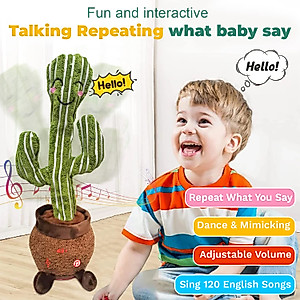 MIAODAM Dancing Cactus Baby Toy Volume Adjustable Talking Cactus Toy, Repeating What You Say Baby Toys, Dancing Cactus Mimicking Toy with 120 English Song and LED Lighting for Baby Toys 6 to 12 Months