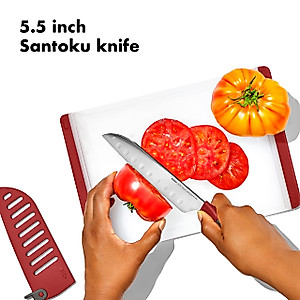 OXO Outdoor 5.5in/14cm Santoku Knife with Locking Sheath,Gray/Red