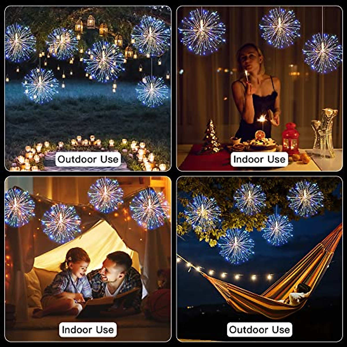 Techip 4PCS 120LED Starburst String Lights Christmas Halloween Lights Copper Wire Battery Operated Hanging Fairy Lights with Remote Timer Christmas Decorative Lights for Party Patio Indoor Outdoor