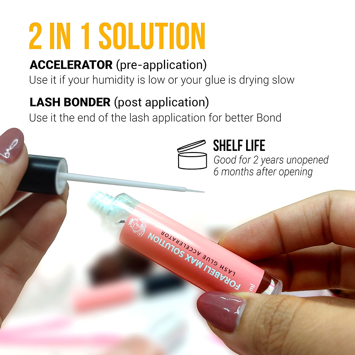 Forabeli Lash Bonder for Eyelash Extensions - Max Solution Fast Cure, Boosts Retention, Reduces Sensitivity, Pro-Grade Bonding Accelerator