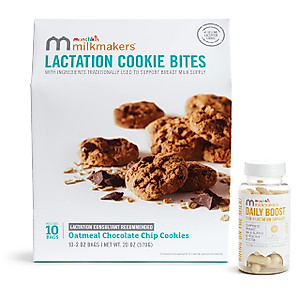 Munchkin® Milkmakers® Oatmeal Chocolate Chip Lactation Cookie Bites and 2-in-1 Supplements - Supports -Breast Milk Supply and Healthy Ducts