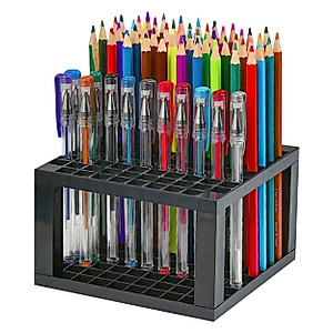 96 Hole Pencil & Brush Holders, 2 Pack Multi Bin Plastic Desk Stand Organizer Holding Rack for Pens, Paint Brushes, Colored Pencils, Gel Pens, Markers and Modeling Tools, Storage & Organizing Crate