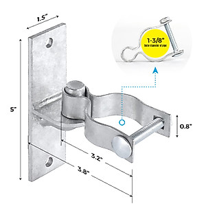Wall Mount Gate Hinge | Pipe Gate Hinge 2 Pack Chain Link Fence Gate Hinges Fence Post Chain Link Gate Hinge (2)